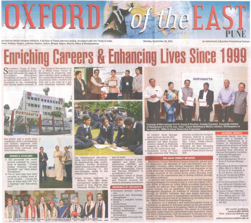 Suryadatta Press Coverage by Oxford of East Pune | SCMIRT